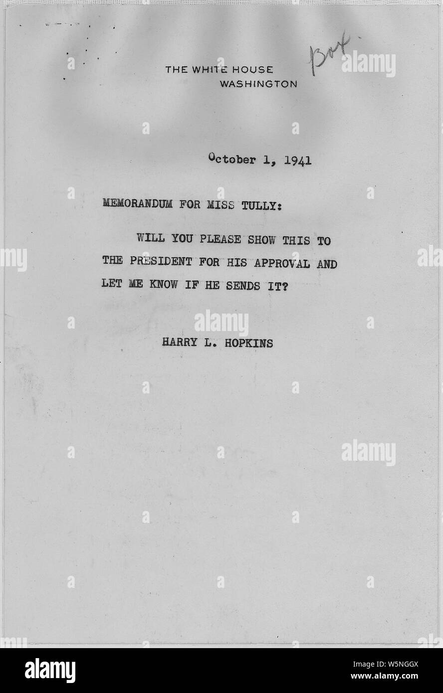 Harry Hopkins to Grace Tully Stock Photo - Alamy