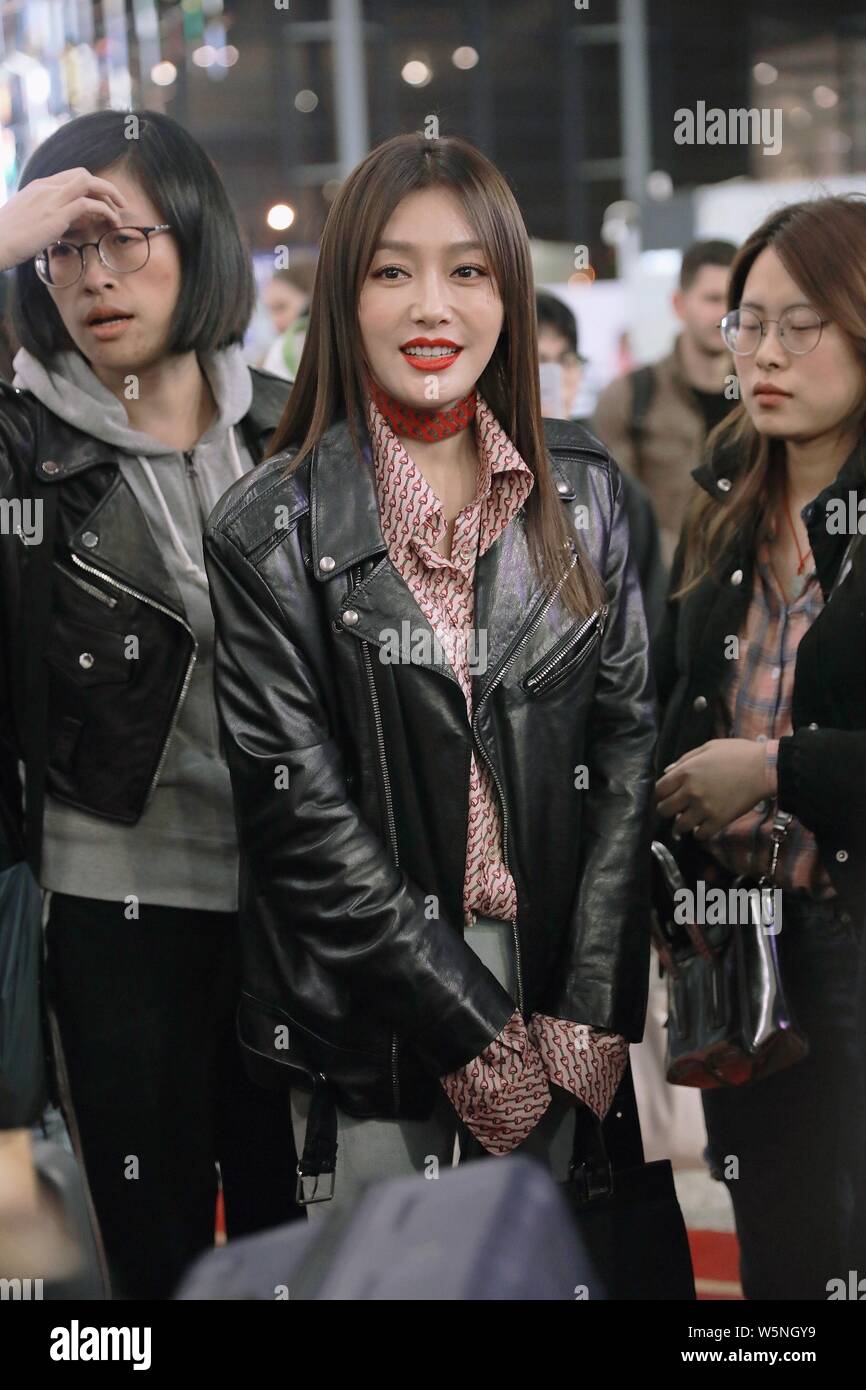 Chinese singer and actress Qin Lan arrives at the Shanghai Hongqiao ...