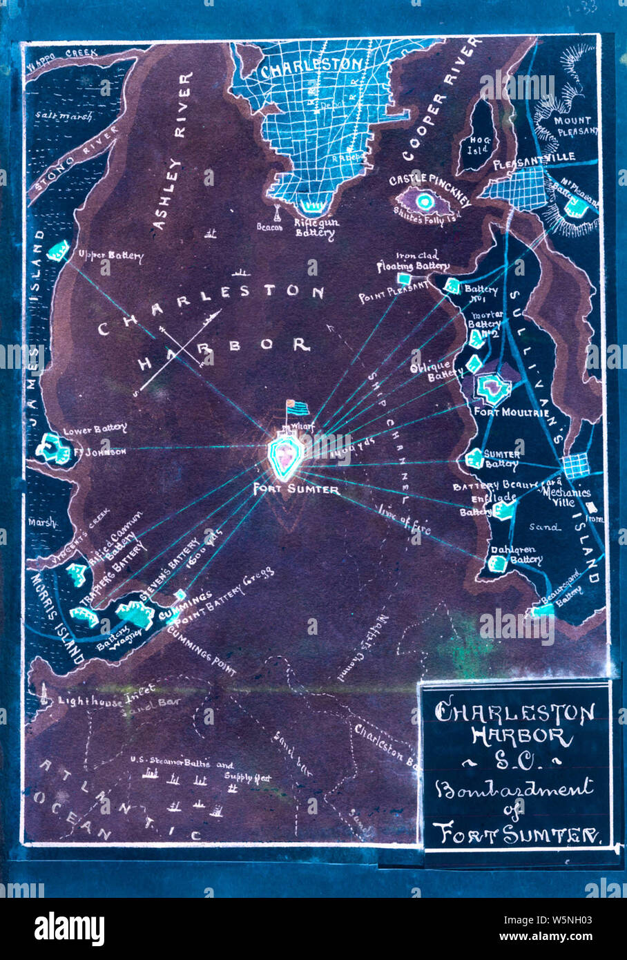 Civil War Maps 0256 Charleston Harbor SC Bombardment of Fort Sumter ...