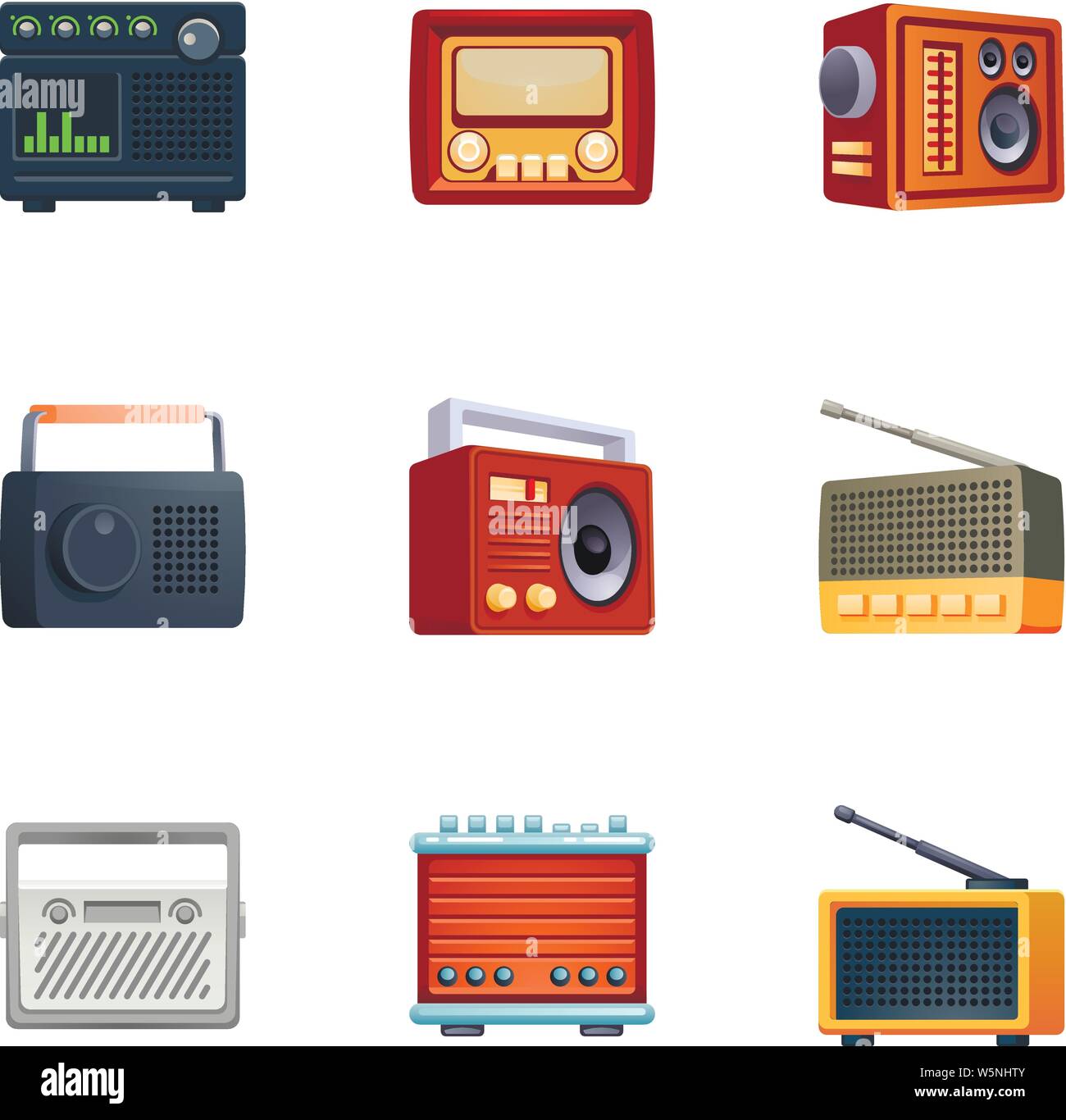 Retro radio icons set. Cartoon set of retro radio vector icons for web ...