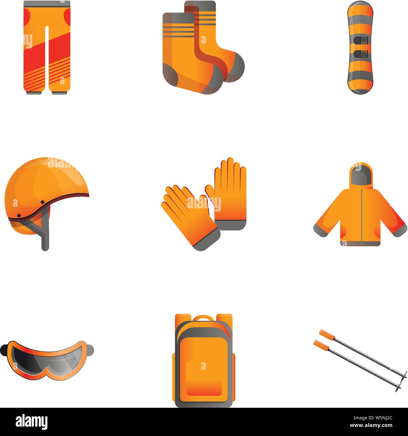Snowboarding equipment icon set. Cartoon set of 9 snowboarding ...