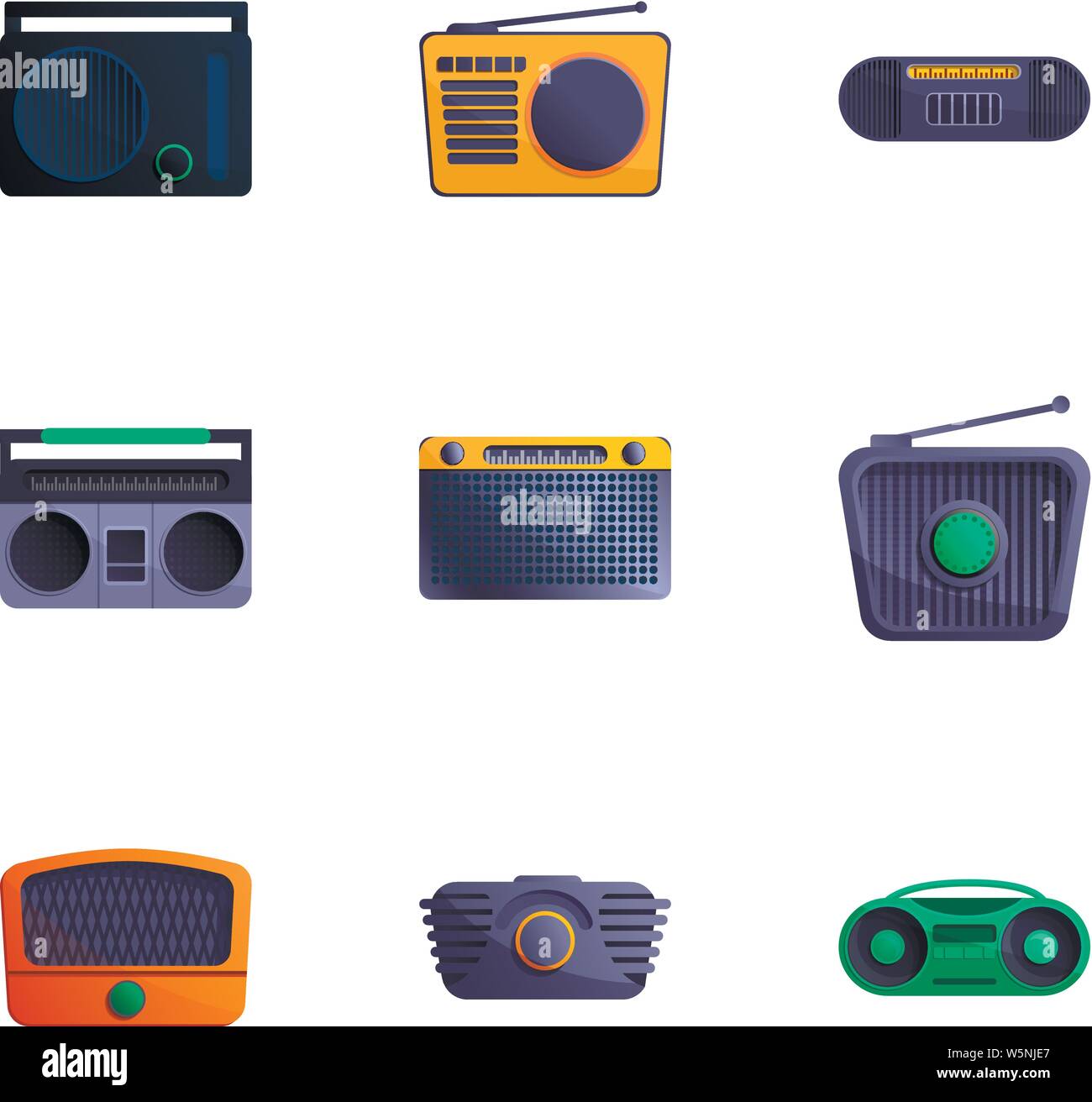 Fm radio icon set. Cartoon set of 9 fm radio vector icons for web ...