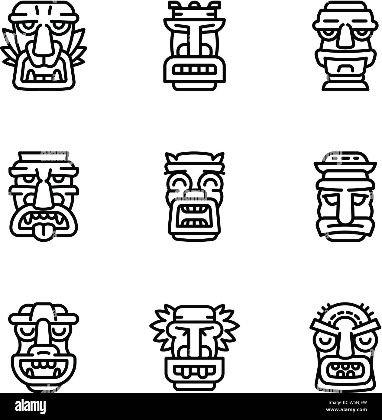 Aztec idol icon set. Outline set of 9 aztec idol vector icons for web ...