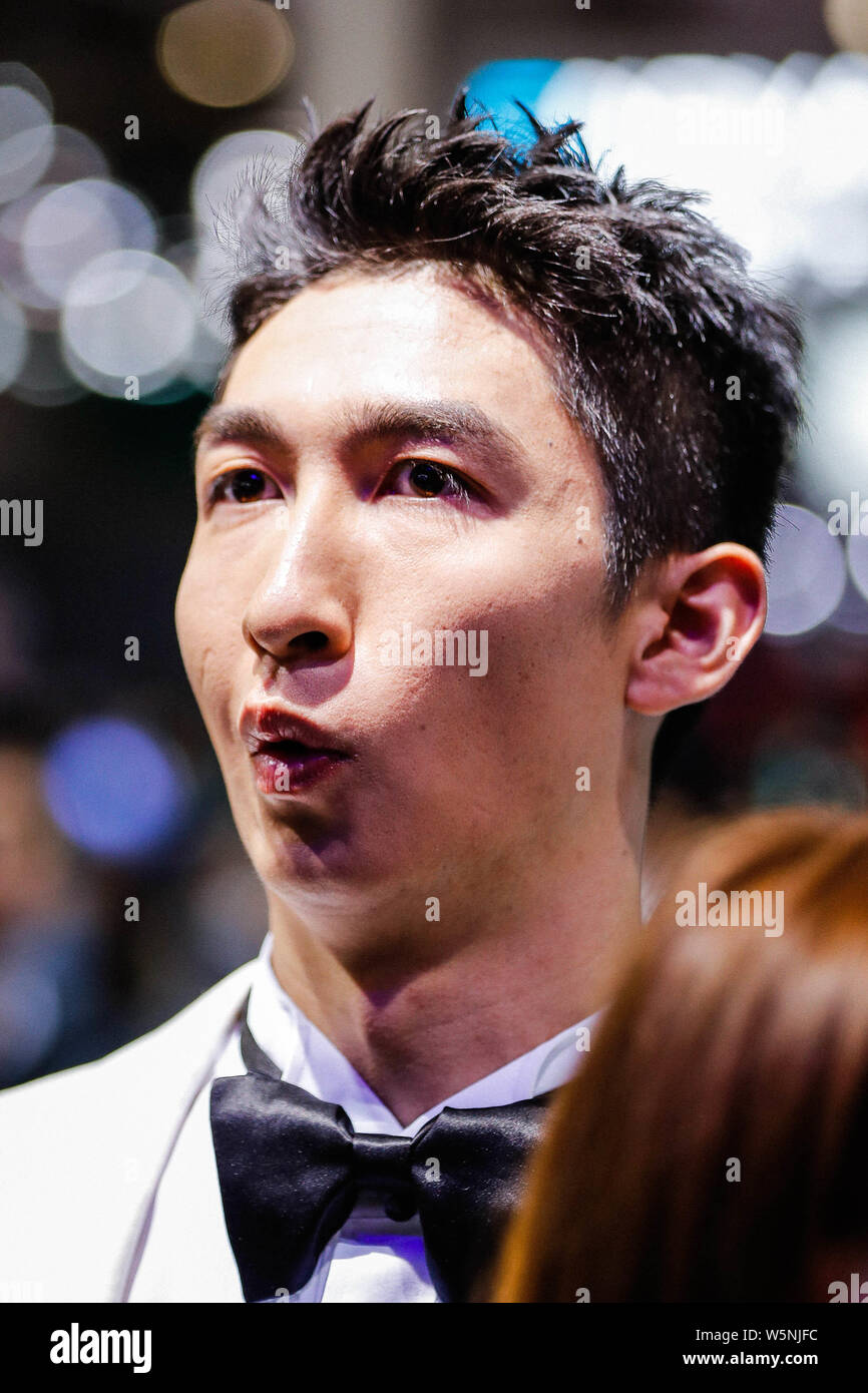 Chinese short track speed skater Wu Dajing, the winner of the men's 500 ...