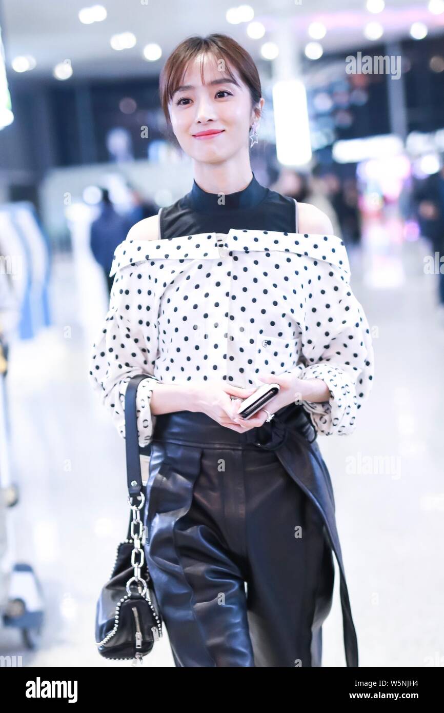 --FILE--Chinese actress Hu Bingqing arrives at the Shanghai Hongqiao ...