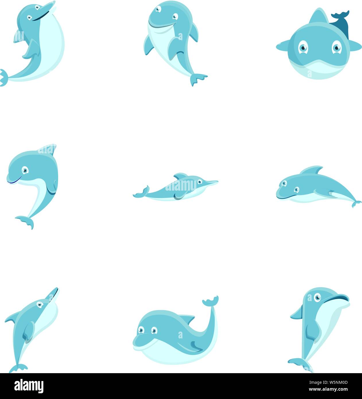 Dolphin icon set. Cartoon set of 9 dolphin vector icons for web design ...