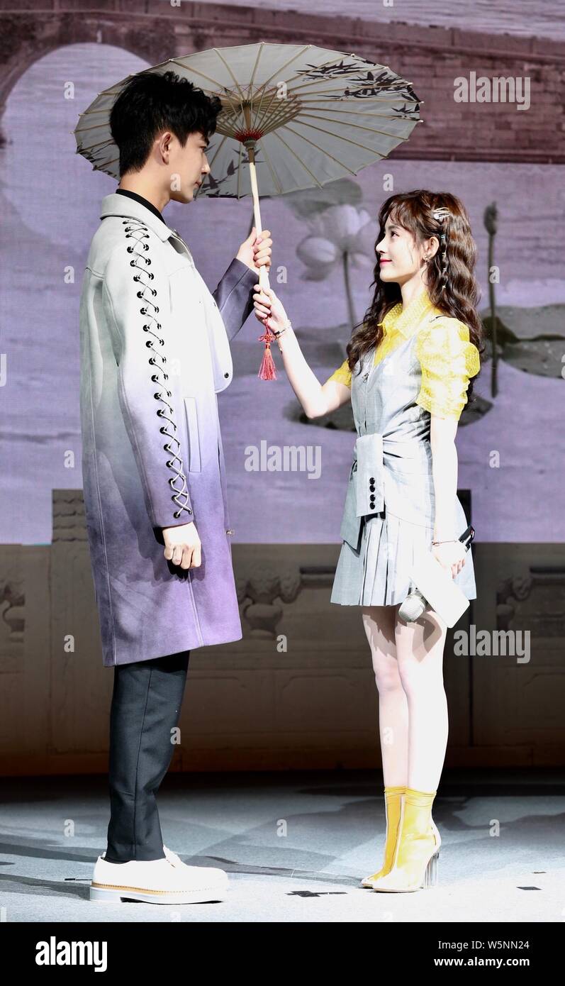 Chinese actress and singer Ju Jingyi and actor Yu Menglong attend a ...