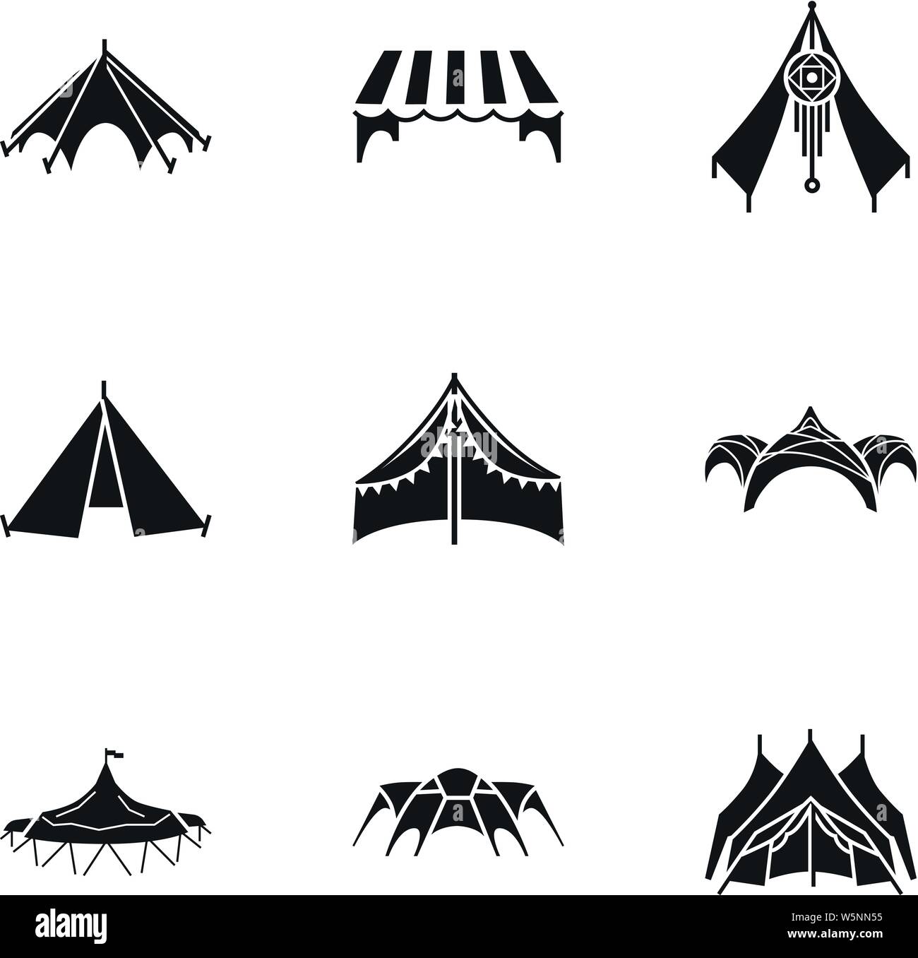 Shelter tent icon set. Simple set of 9 shelter tent vector icons for ...