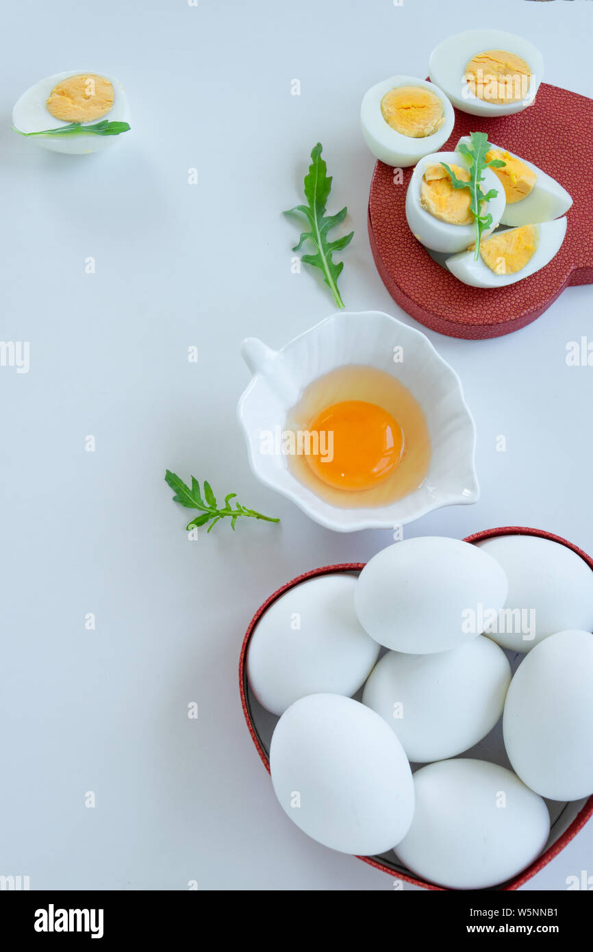 Eggs background. Healthy eating concept, energy ingredients Stock Photo ...
