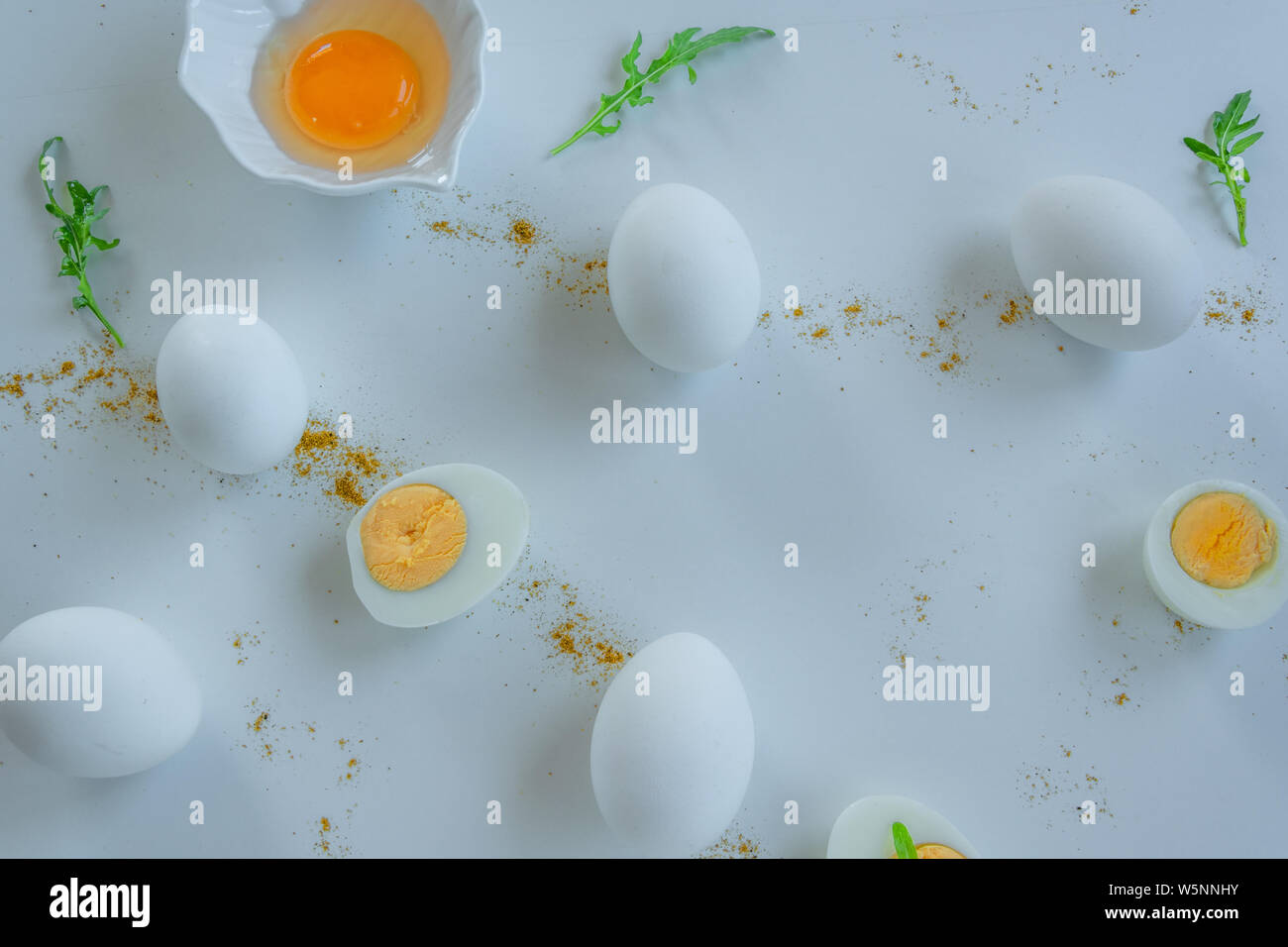 Eggs background. Healthy eating concept, energy ingredients Stock Photo ...
