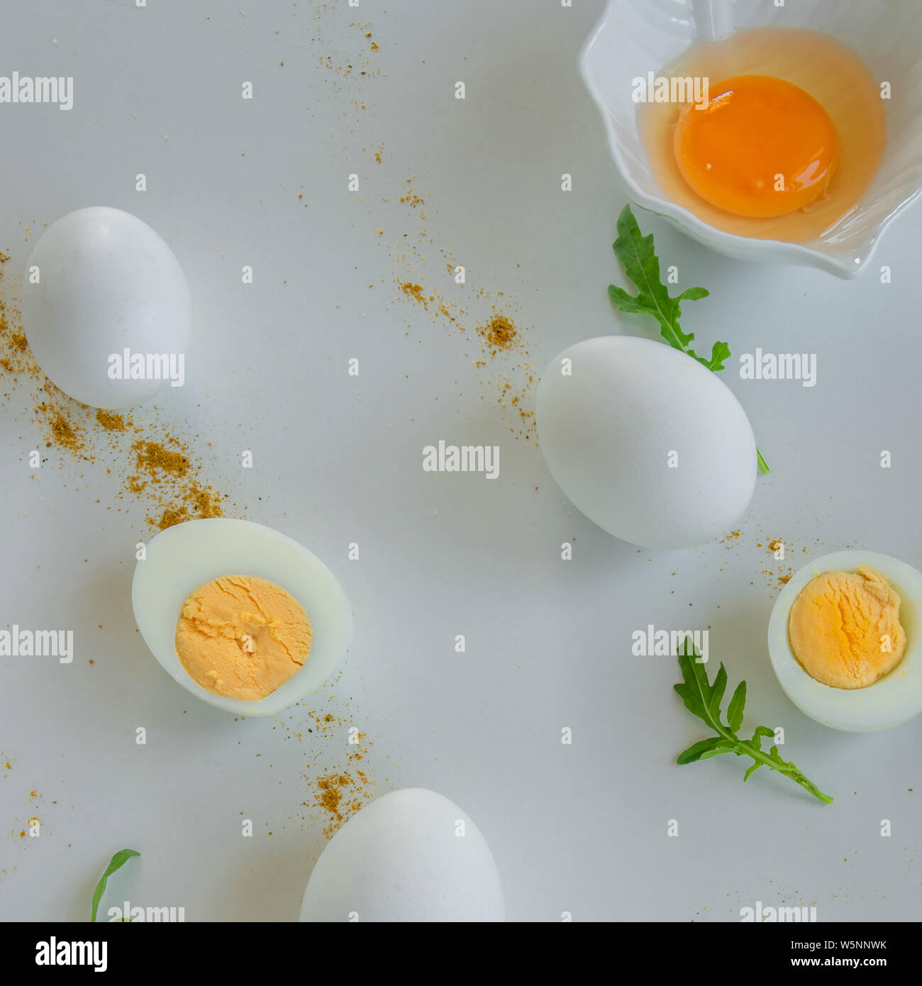 Eggs background. Healthy eating concept, energy ingredients Stock Photo ...