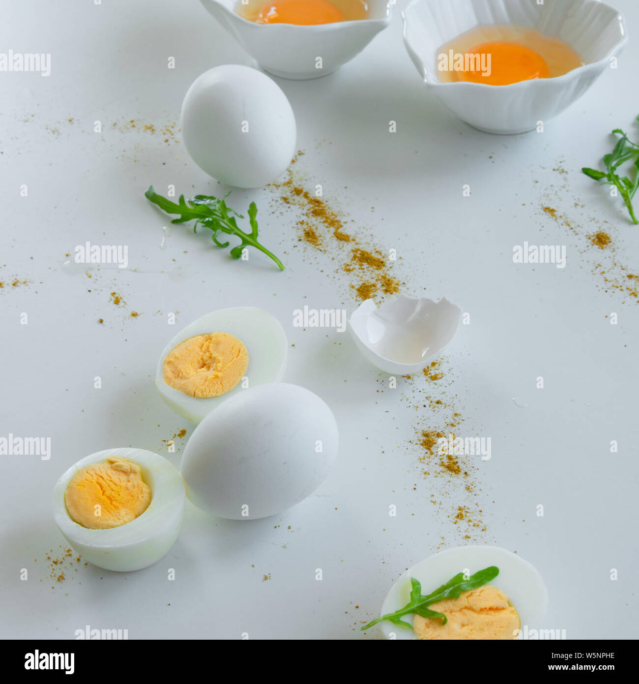 Eggs background. Healthy eating concept, energy ingredients Stock Photo ...