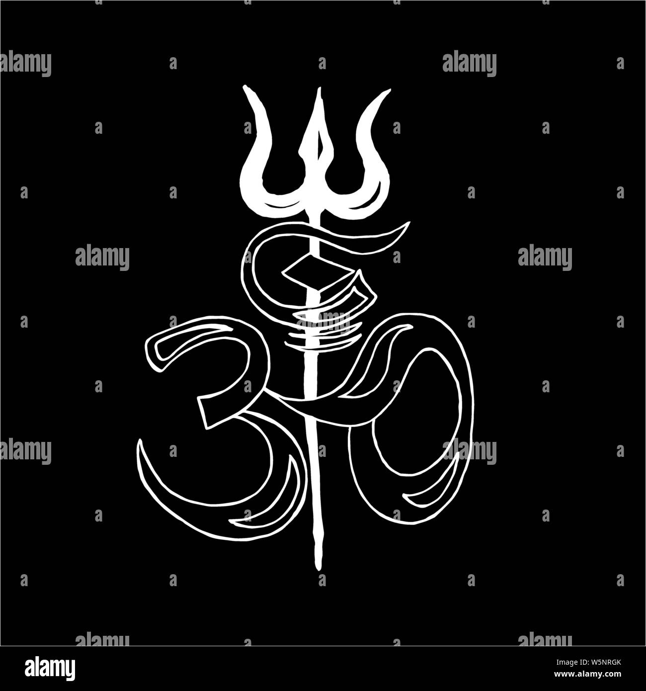 Black and white illustration of Ohm and Shiva's trident Stock Vector ...