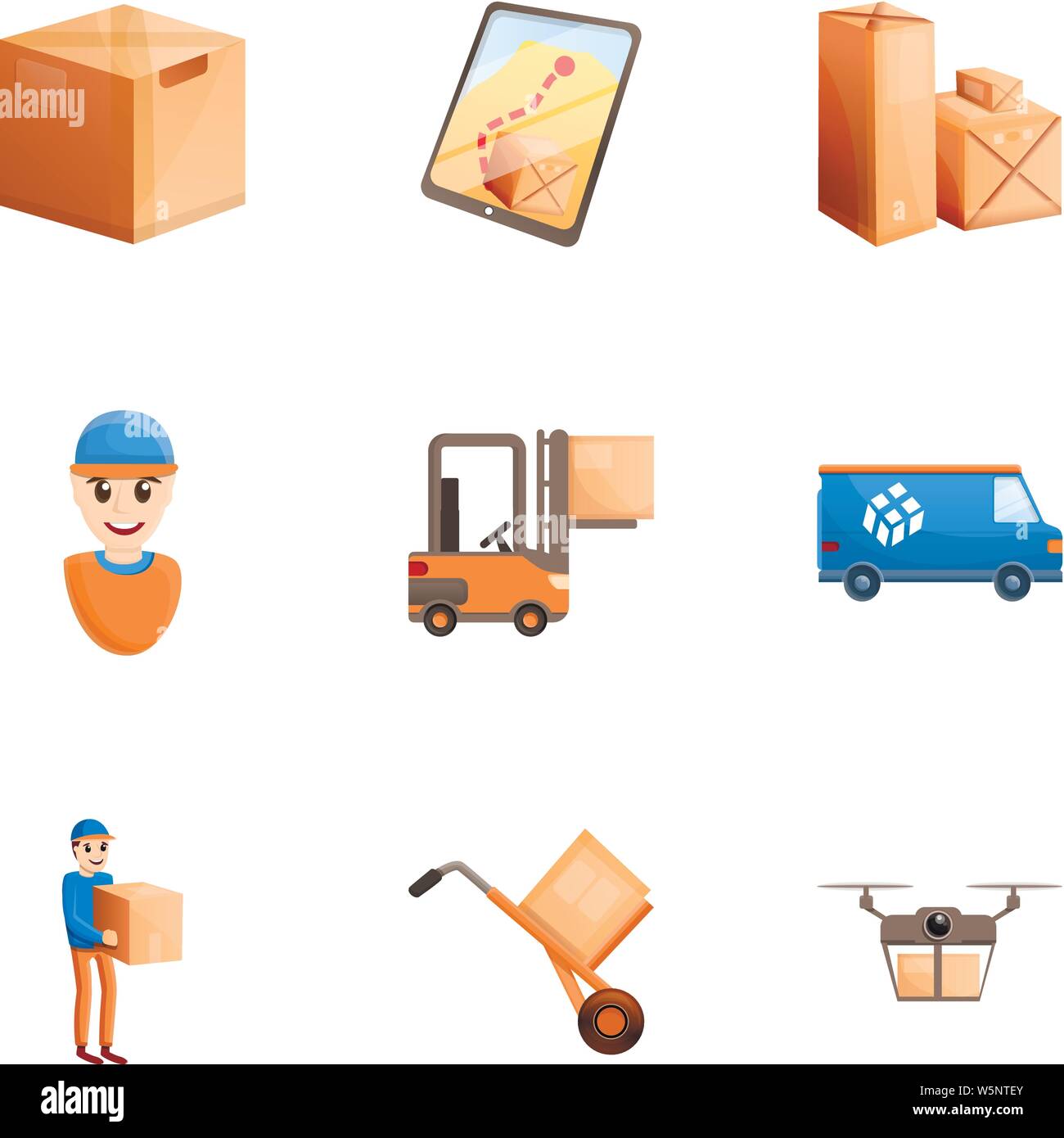 Parcel delivery icon set. Cartoon set of 9 parcel delivery vector icons ...