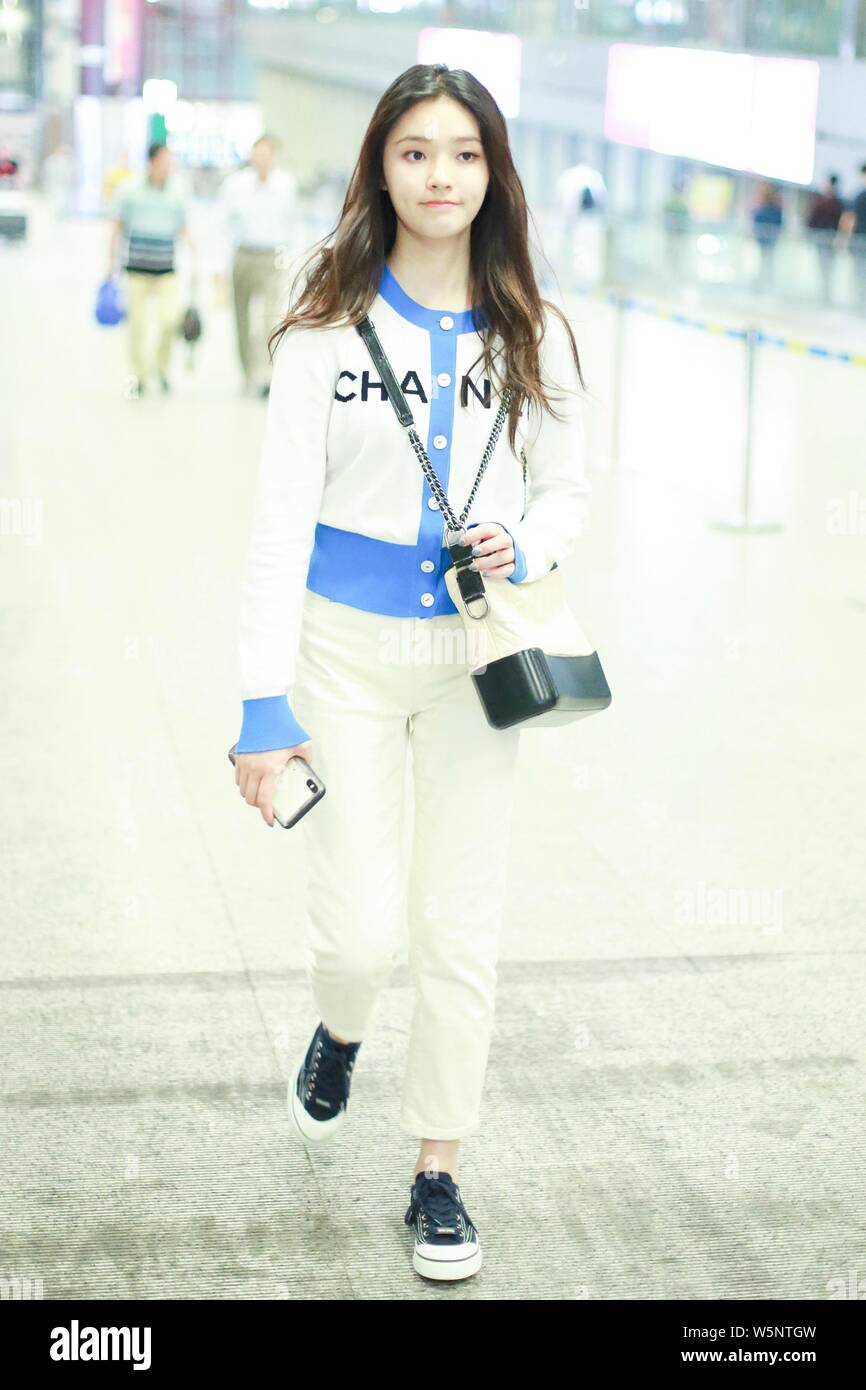 Chinese actress Jelly Lin or Lin Yun arrives at the Beijing Capital ...