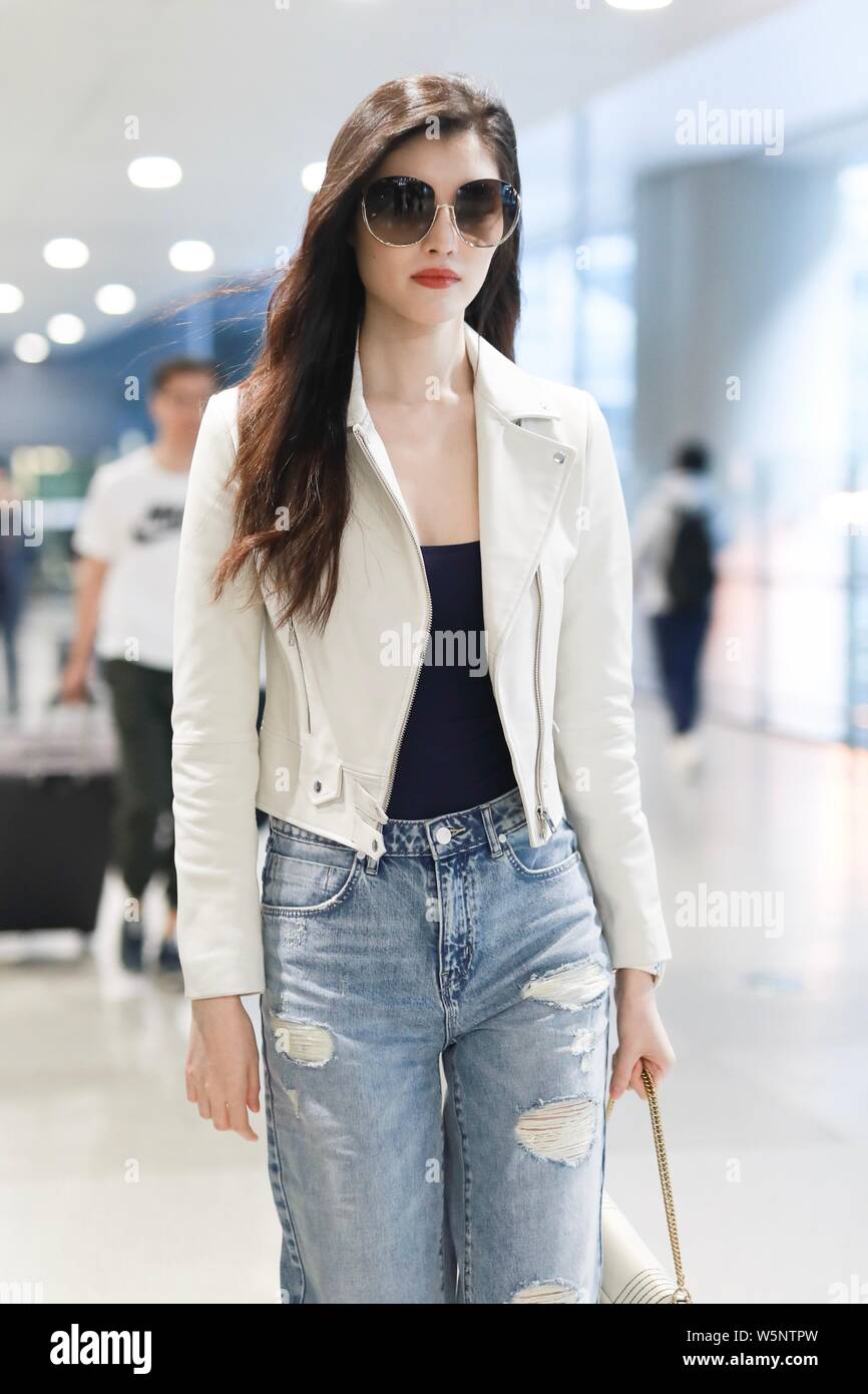Chinese model He Sui arrives at the Beijing Capital International ...