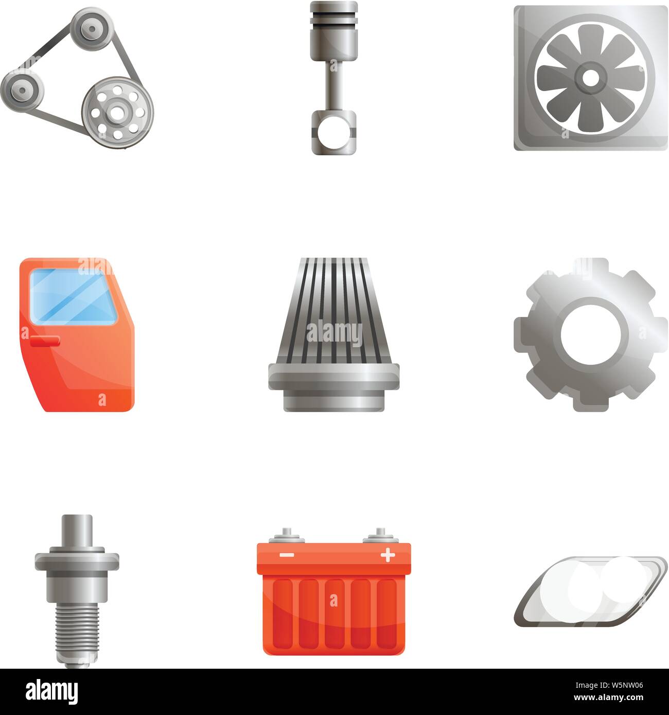 Car parts icon set. Cartoon set of 9 car parts vector icons for web ...
