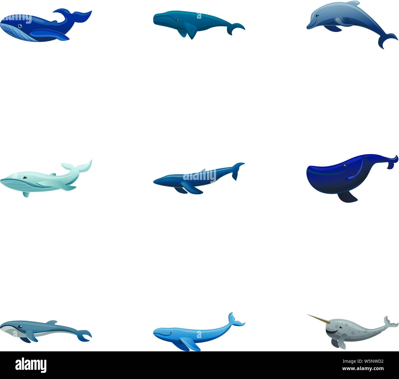 Sea whale icon set. Cartoon set of 9 sea whale vector icons for web ...