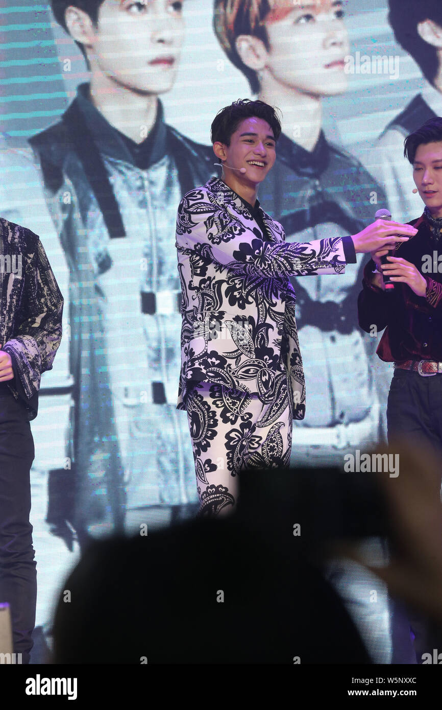 Members of NCT's China unit WayV perform during the showcase to release ...