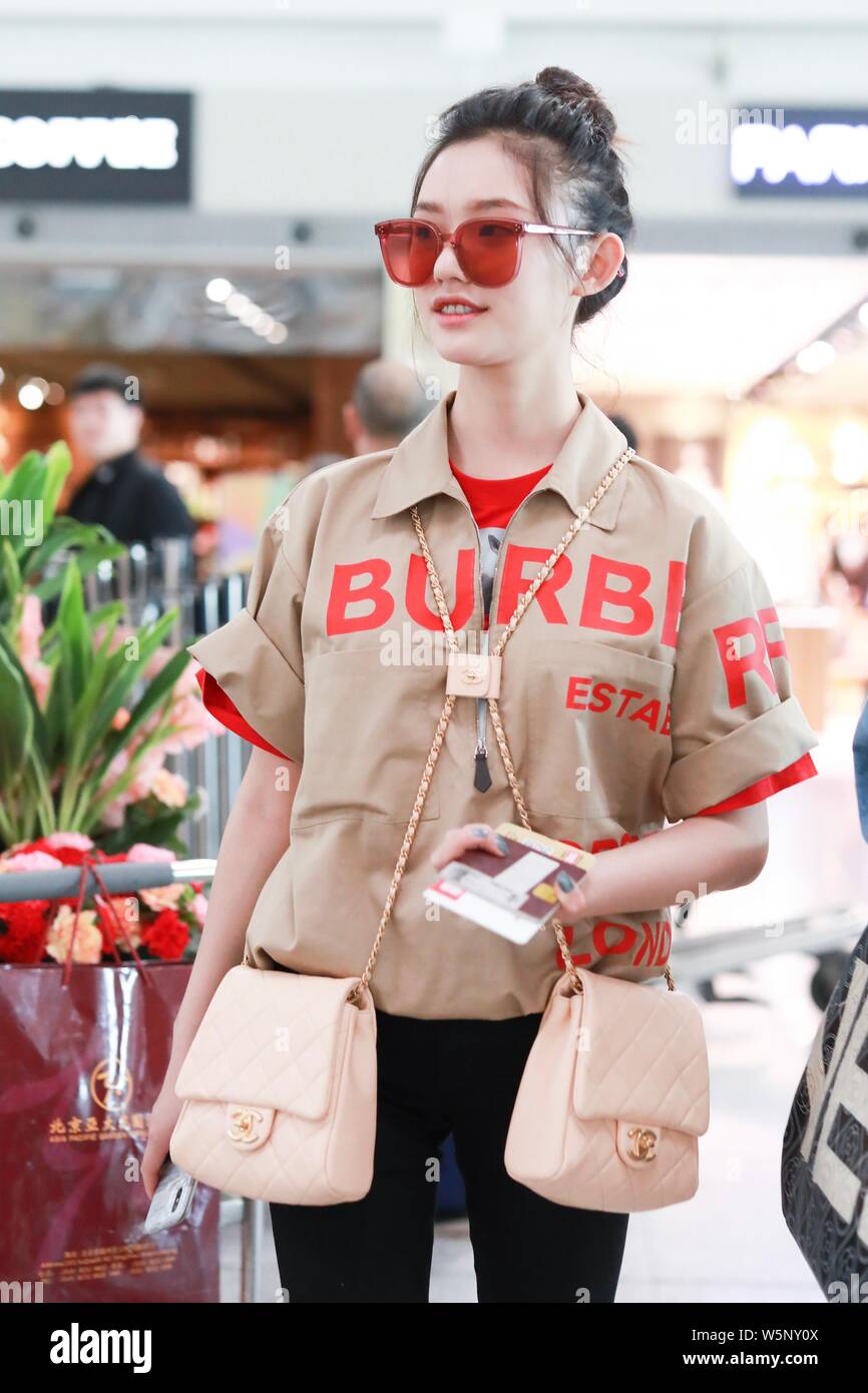 Chinese actress Jelly Lin or Lin Yun arrives at the Beijing Capital ...