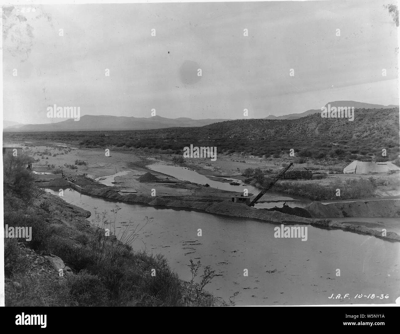 Intake diversion dam. Diversion of Salt River through intake tunnel ...