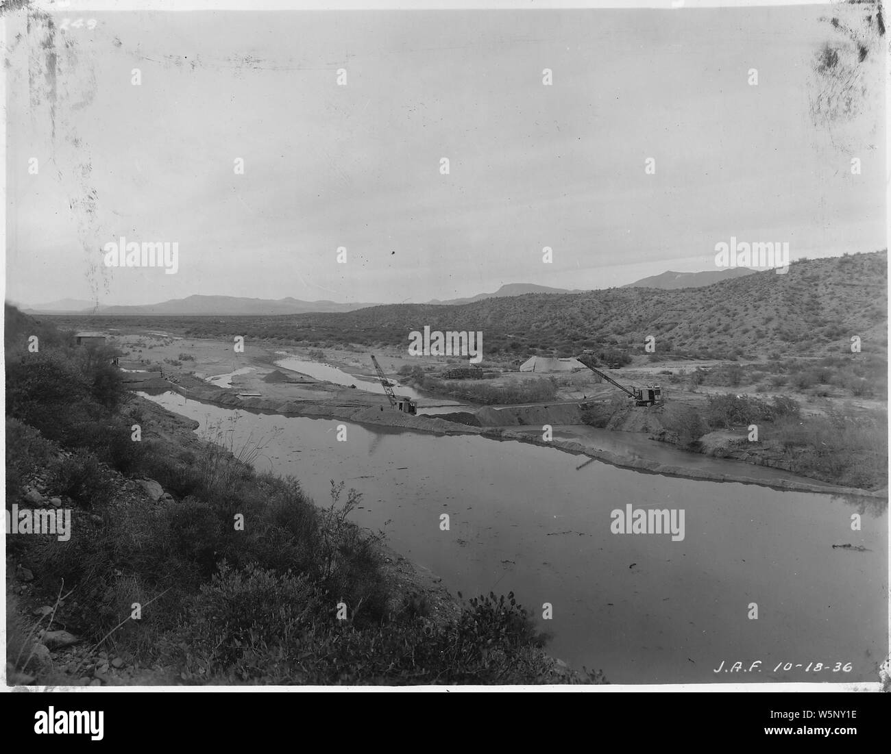 Intake diversion dam. Diversion of Salt River through intake tunnel ...