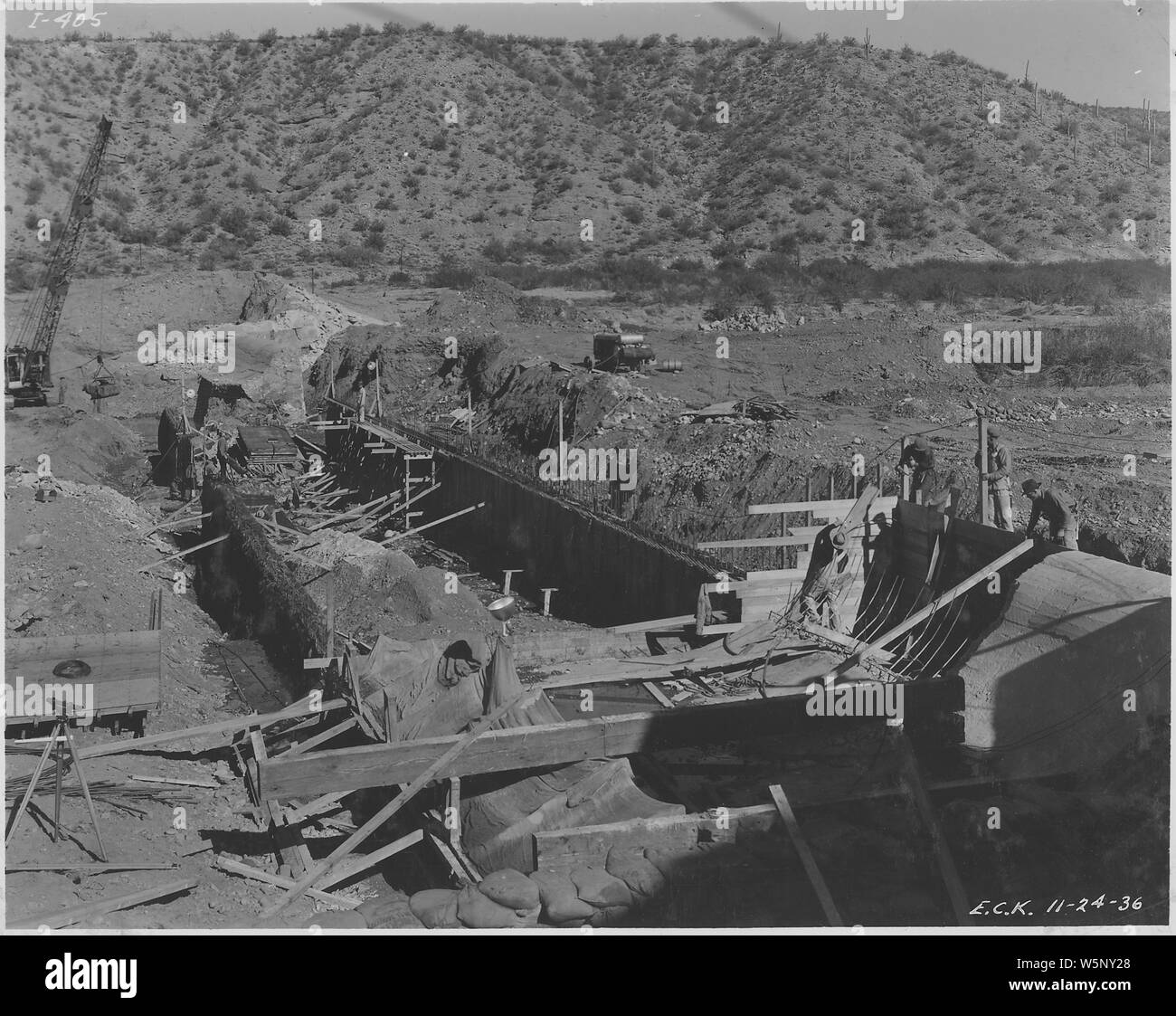 Intake diversion dam. View from south abutment showing new cut-off ...