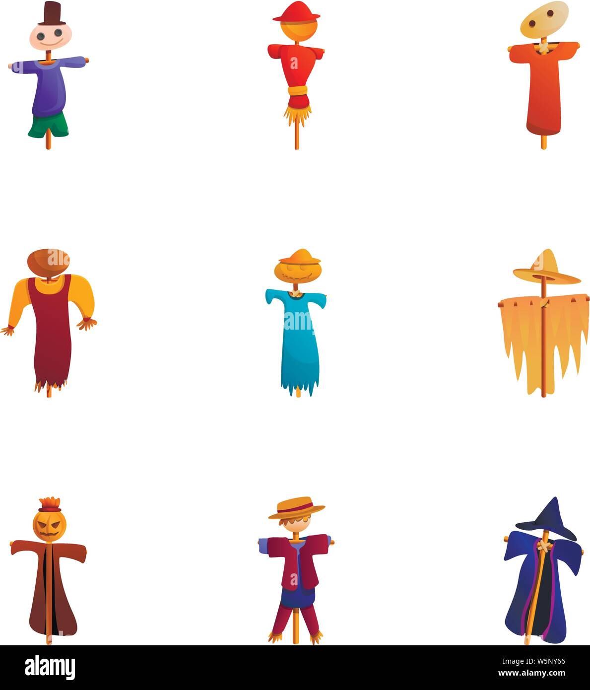 Scarecrow icon set. Cartoon set of 9 scarecrow vector icons for web ...