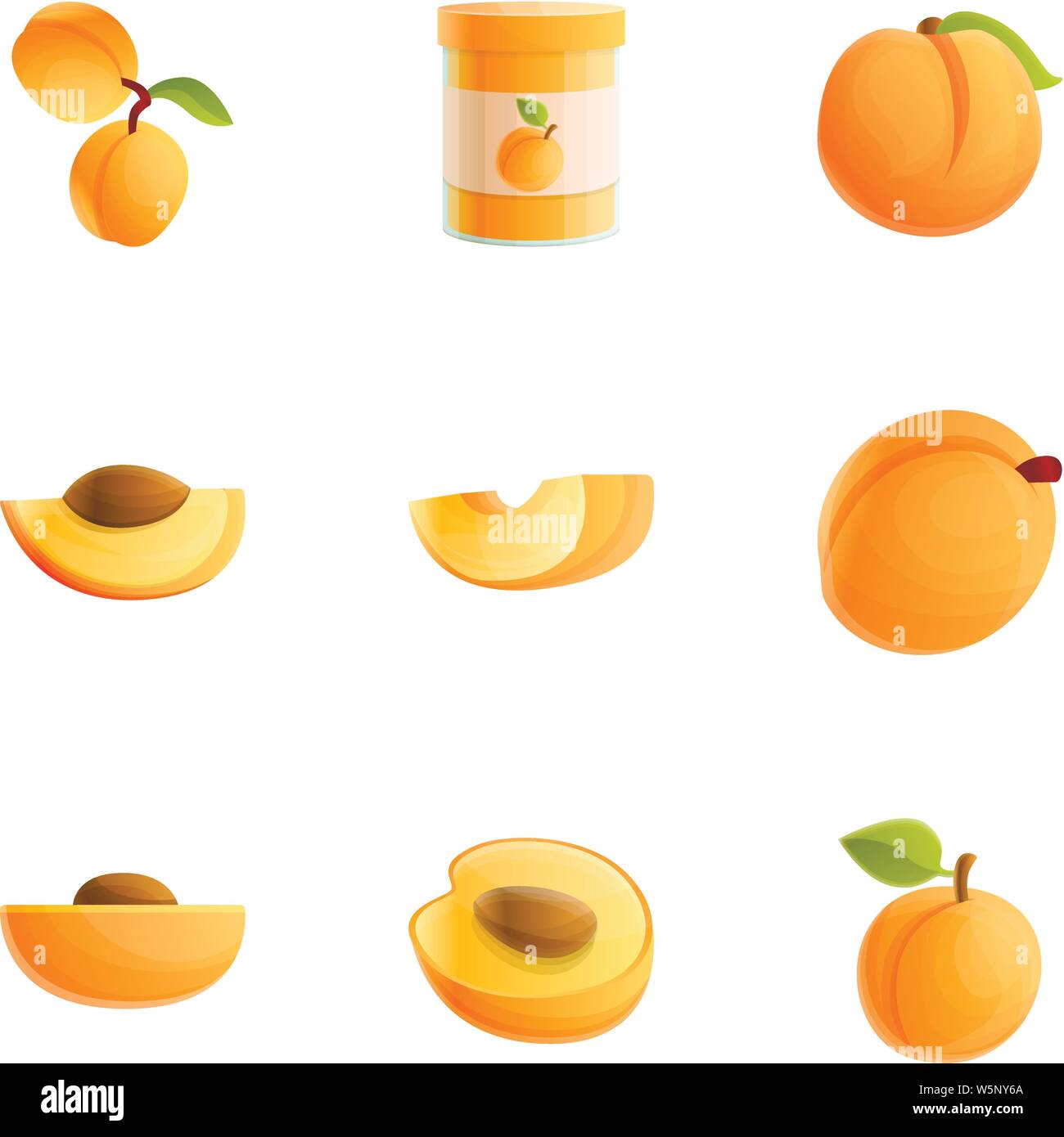 Peach icon set. Cartoon set of 9 peach vector icons for web design ...