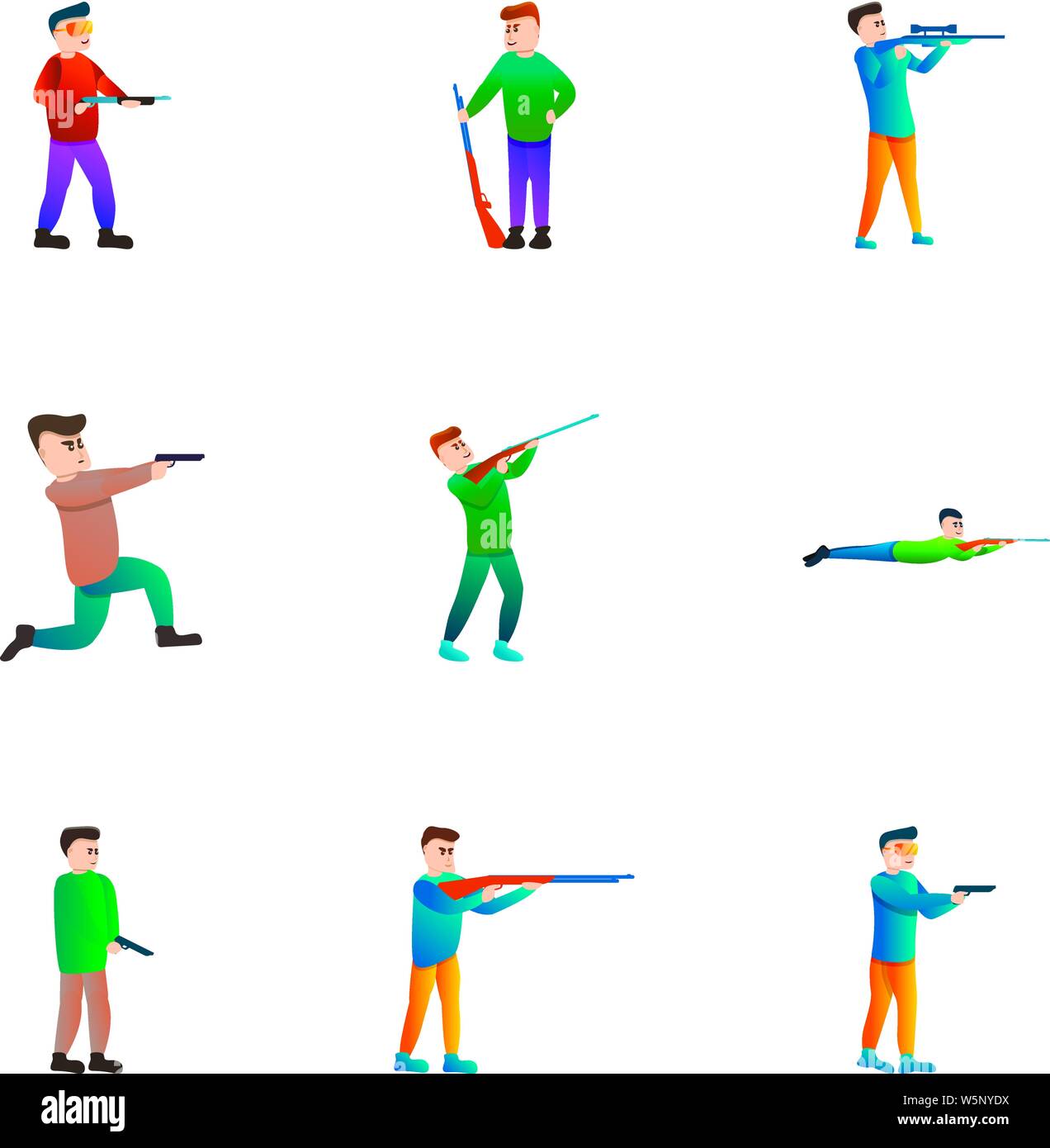 Gun shooter icon set. Cartoon set of 9 gun shooter vector icons for web ...