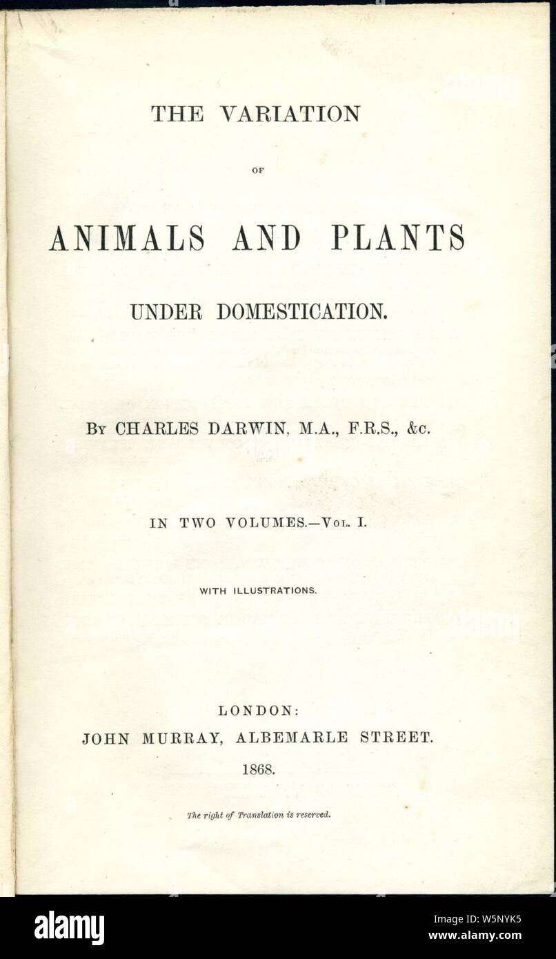 Darwin Variation 1868 title page Stock Photo - Alamy