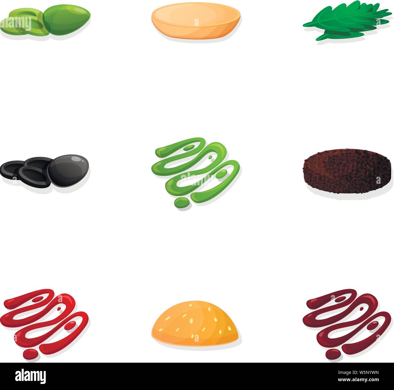 Burger element icon set. Cartoon set of 9 burger element vector icons ...