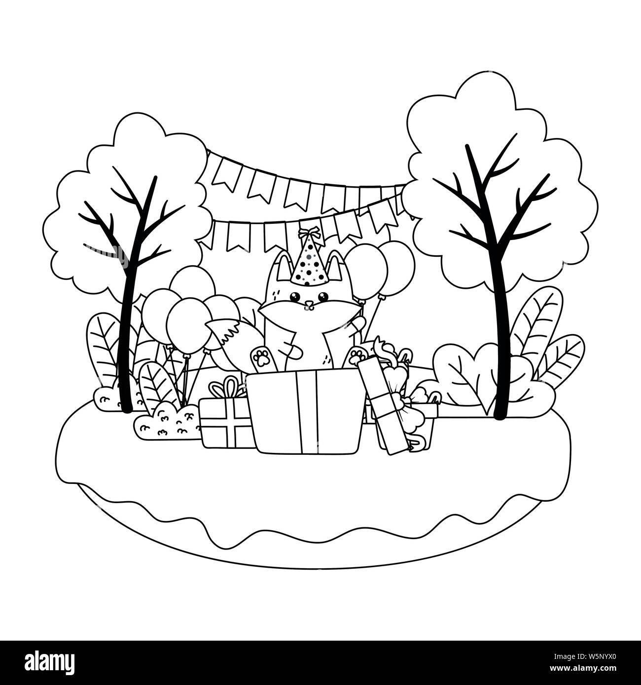 Fox cartoon design, happy birthday celebration decoration party festive ...