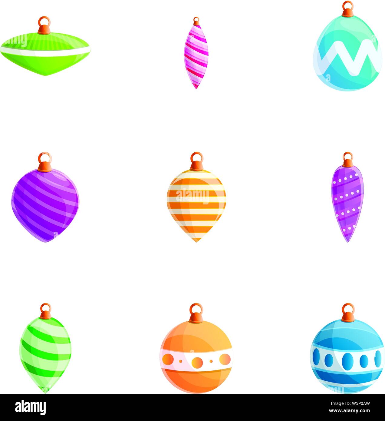 Fir tree toys icon set. Cartoon set of 9 fir tree toys vector icons for ...