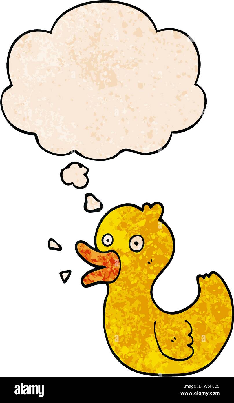 cartoon quacking duck with thought bubble in grunge texture style Stock ...