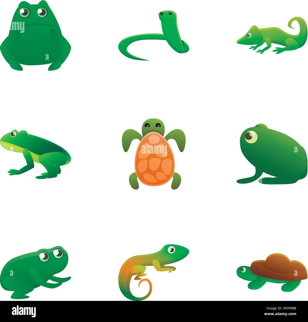 Reptile icon set. Cartoon set of 9 reptile vector icons for web design ...