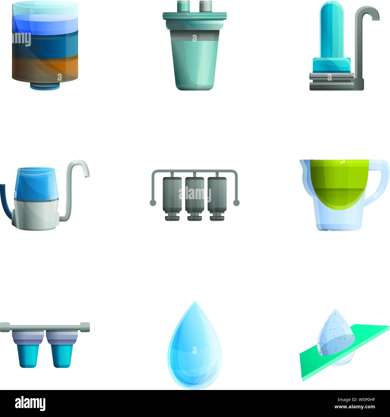 Water filter icon set. Cartoon set of 9 water filter vector icons for ...