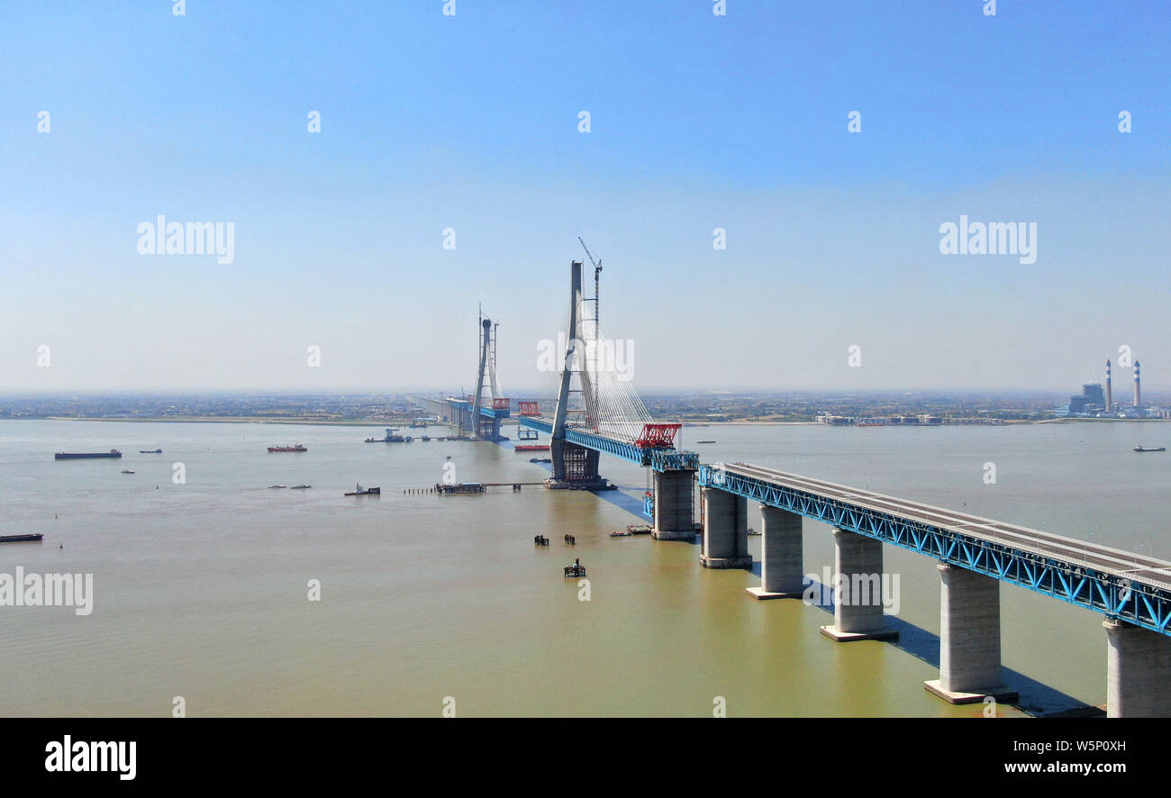 The No.28 main pier of the world's longest cable-stayed bridge, the ...