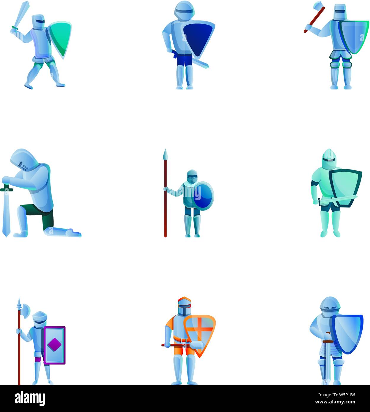 Knights icon set. Cartoon set of 9 knights vector icons for web design ...