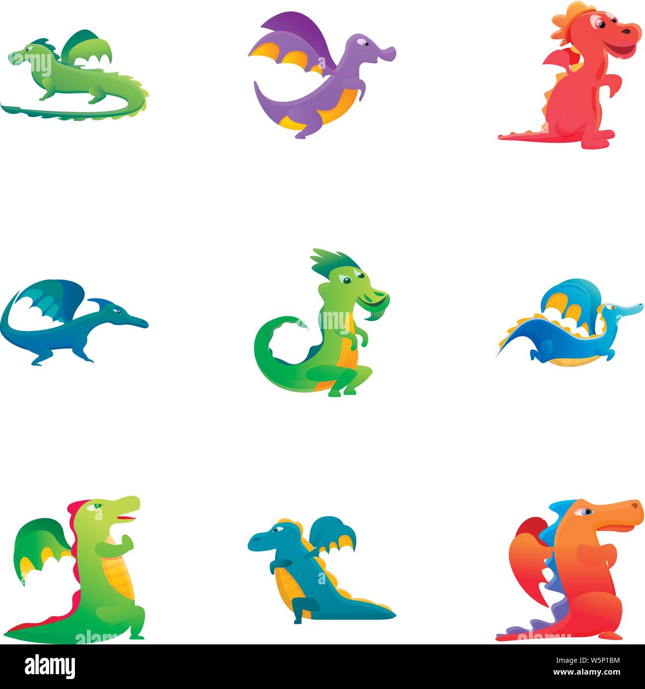 Dragons icon set. Cartoon set of 9 dragons vector icons for web design ...