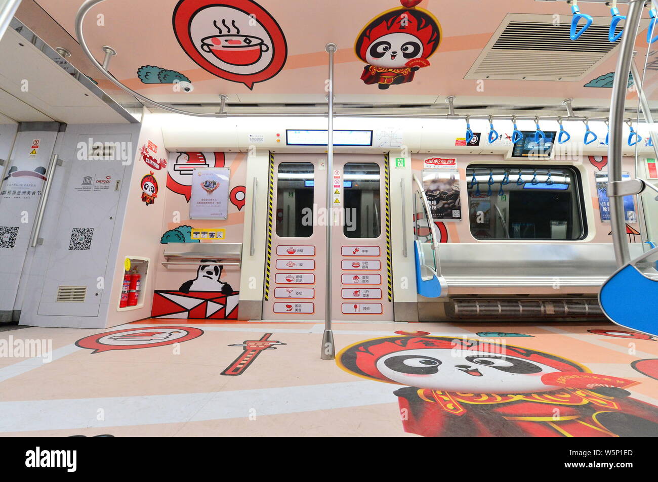 Interior view of a subway train on the Metro Line 1 featuring giant ...