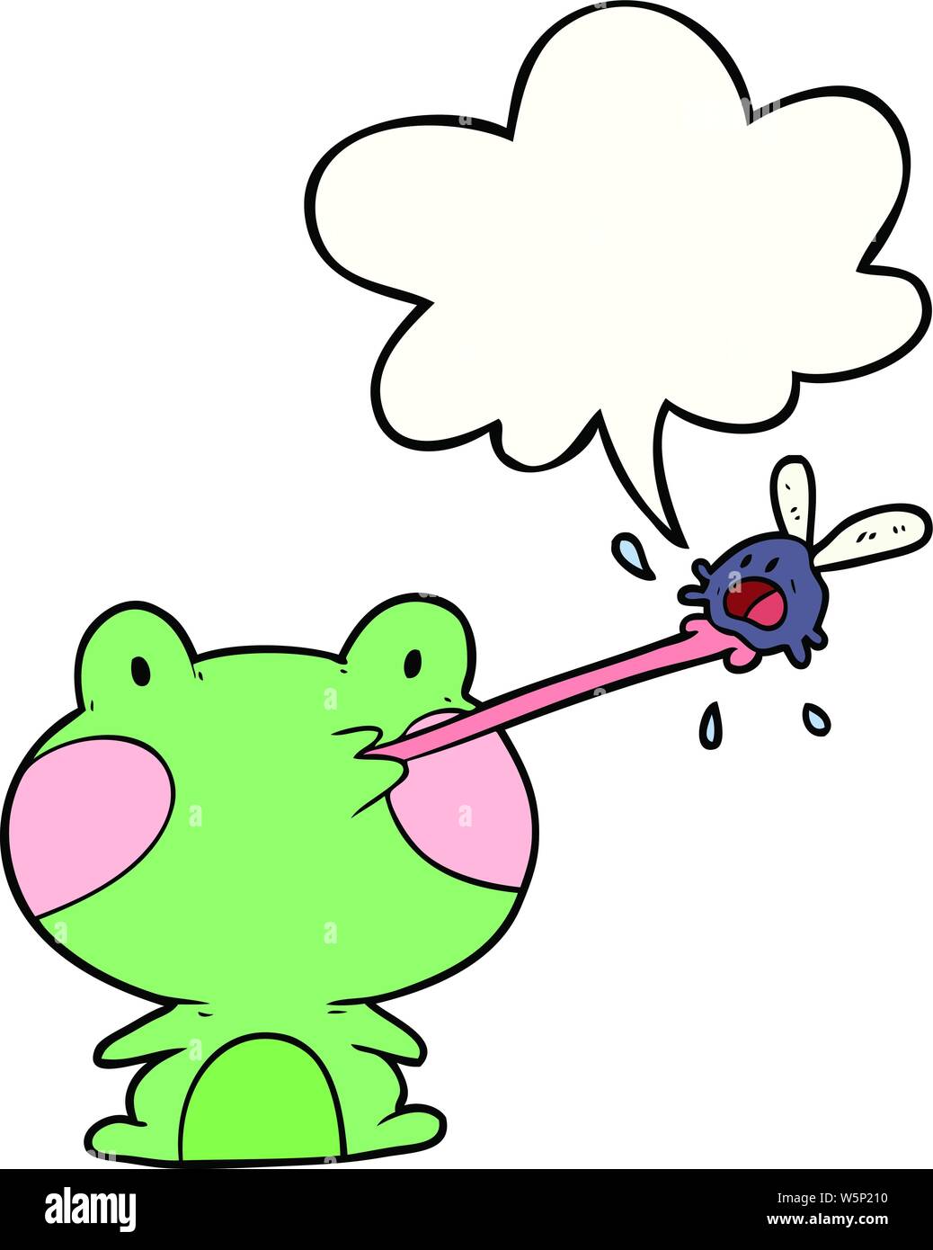 cute cartoon frog catching fly with tongue with speech bubble Stock ...
