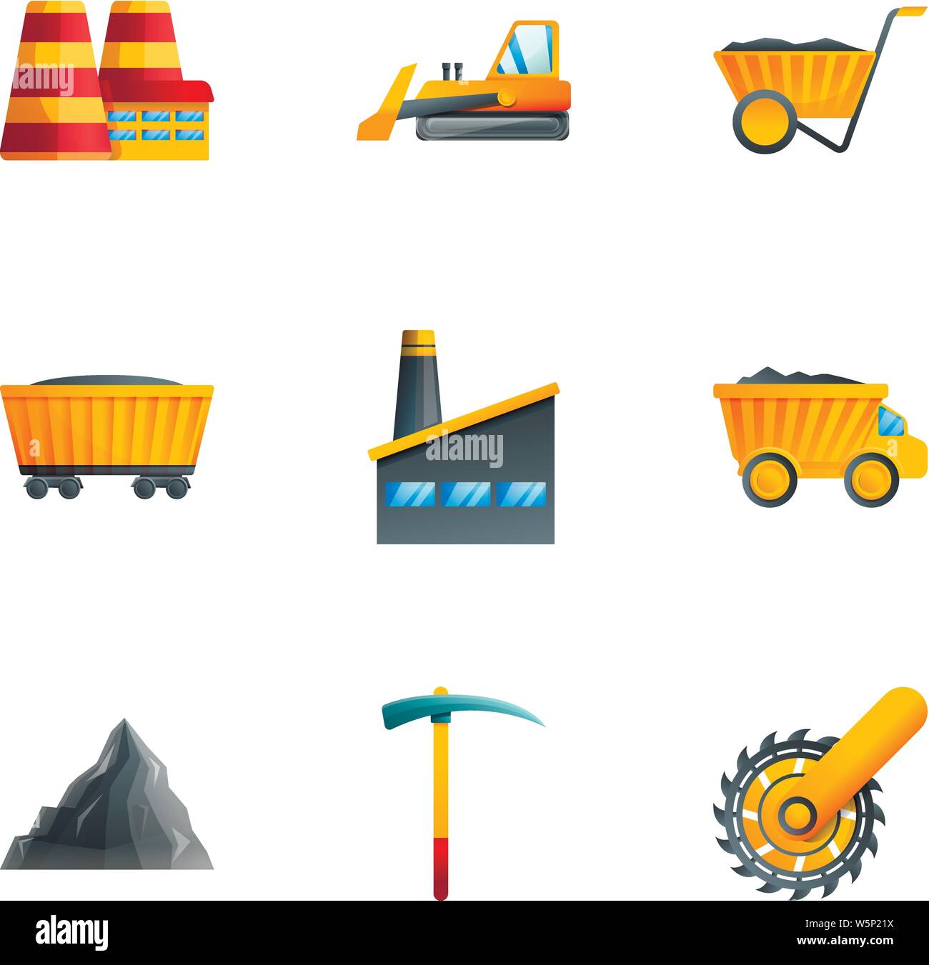 Coal factory icon set. Cartoon set of 9 coal factory vector icons for ...