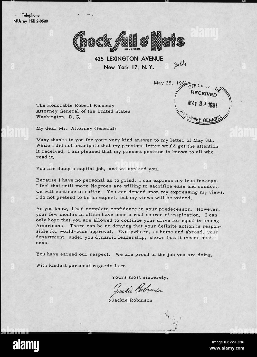 Jackie Robinson Letter to Robert F. Kennedy May 29, 1961; Scope and ...