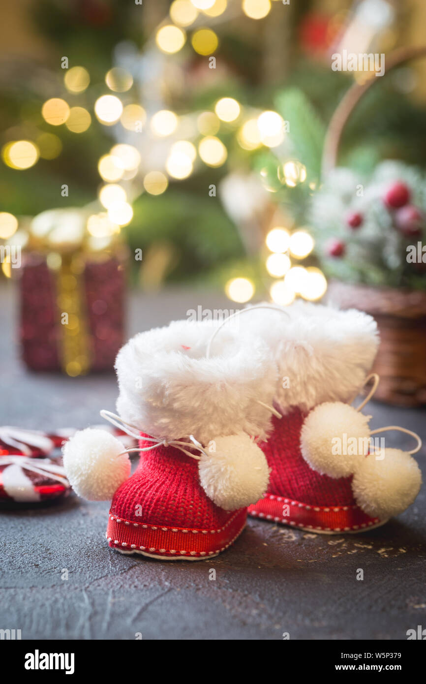 Christmas card. Santa's shoe on shining christmas background Stock ...