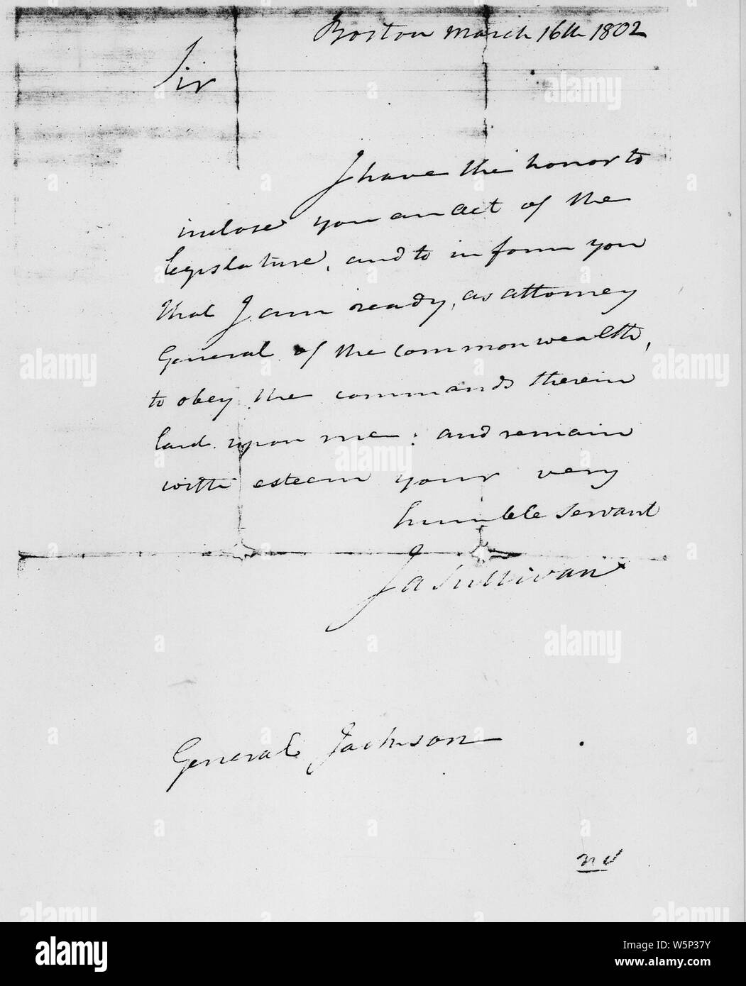 James Sullivan Letter to Andrew Jackson March 16, 1802; Scope and ...