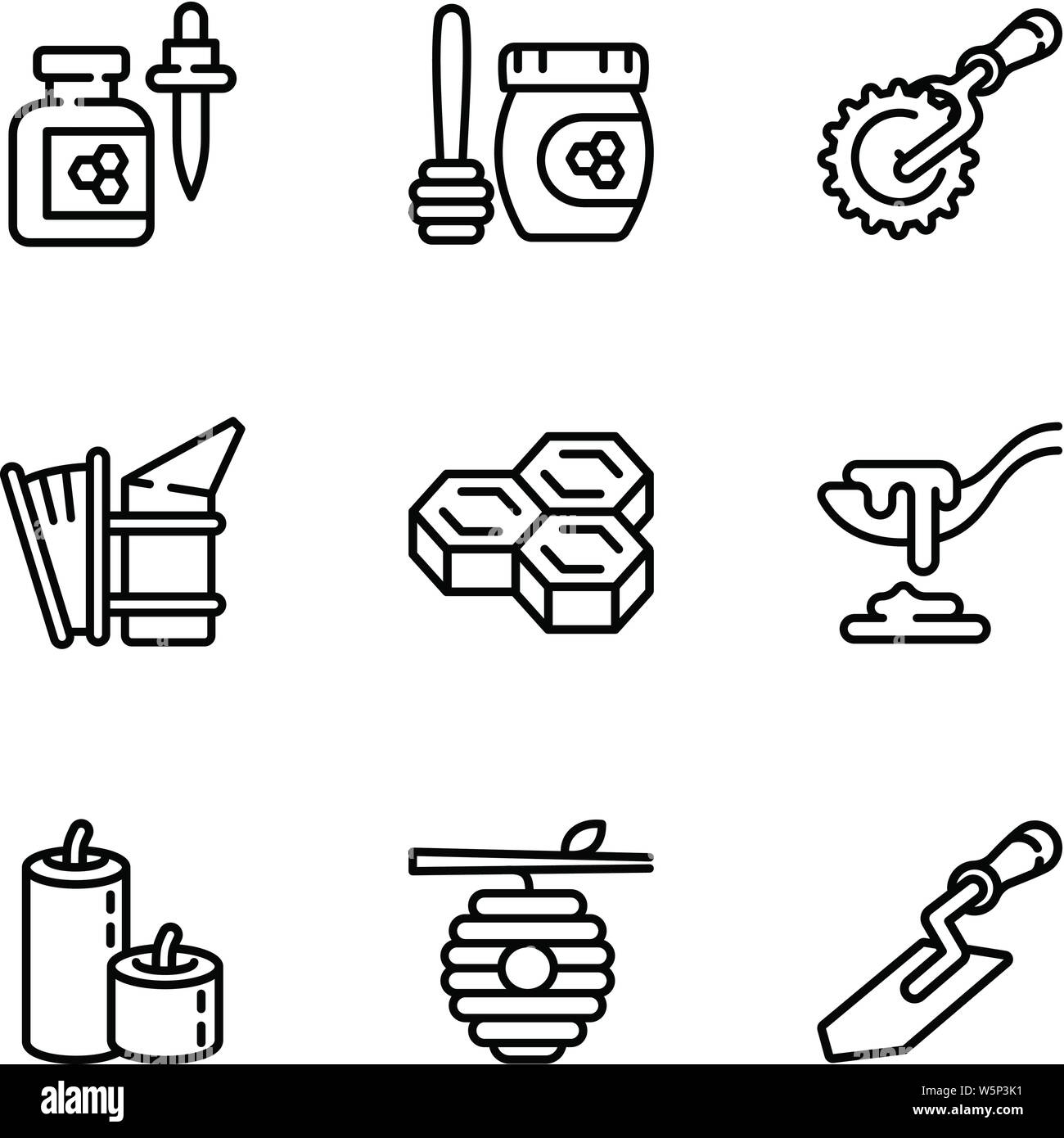 Honey bee icon set. Outline set of 9 honey bee vector icons for web ...