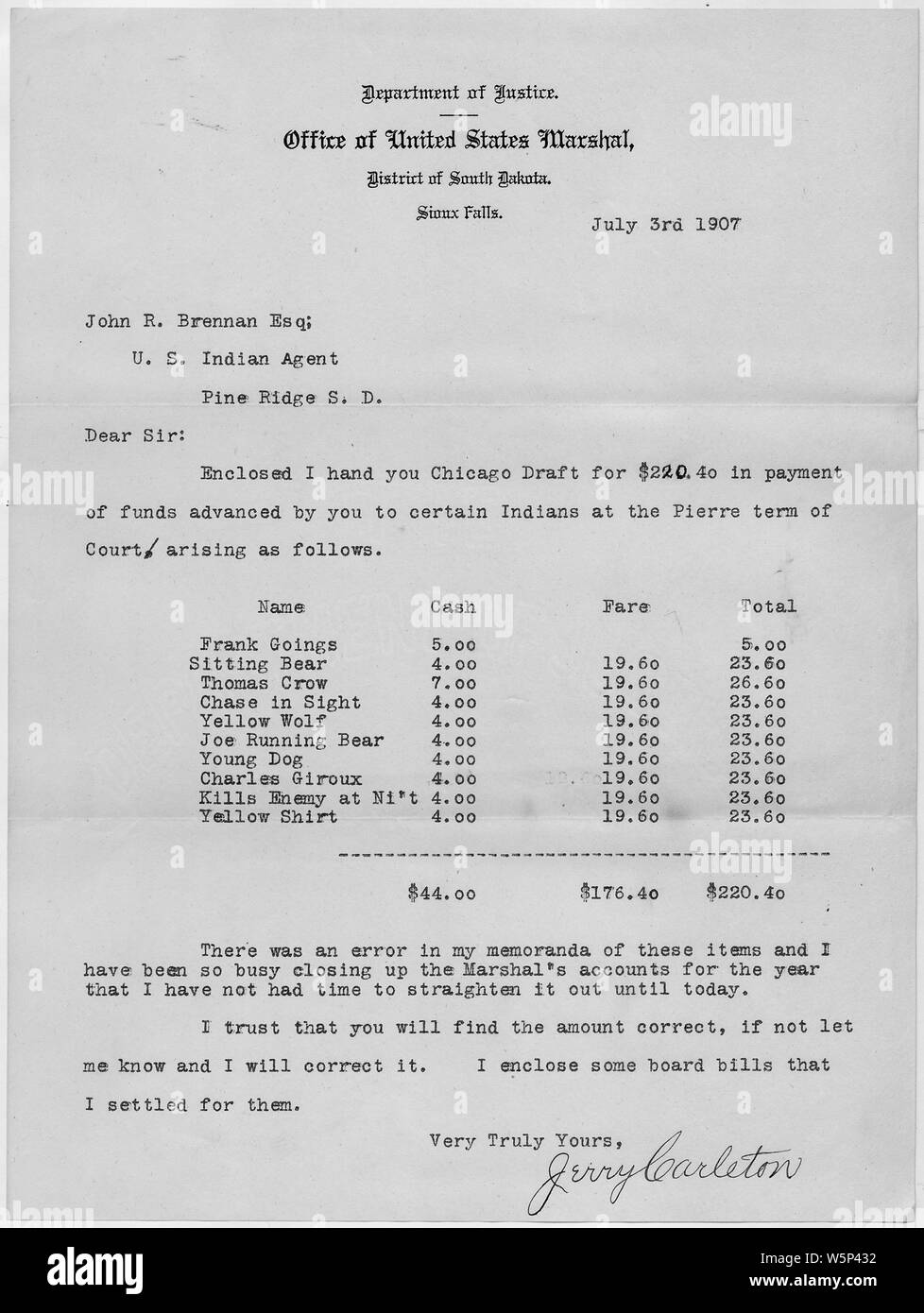 Jerry Carleton to John R. Brennan; Scope and content: This is document ...