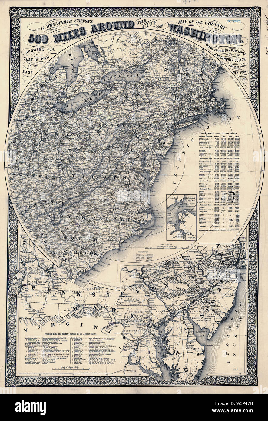 Civil War Maps 0419 G Woolworth Colton's map of the country 500 miles ...