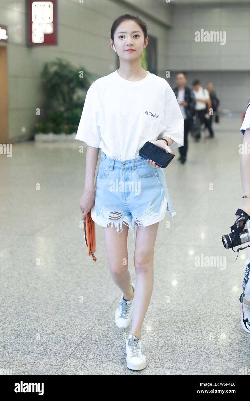 Chinese actress Yukee Chen or Chen Yuqi arrives at the Beijing Capital ...